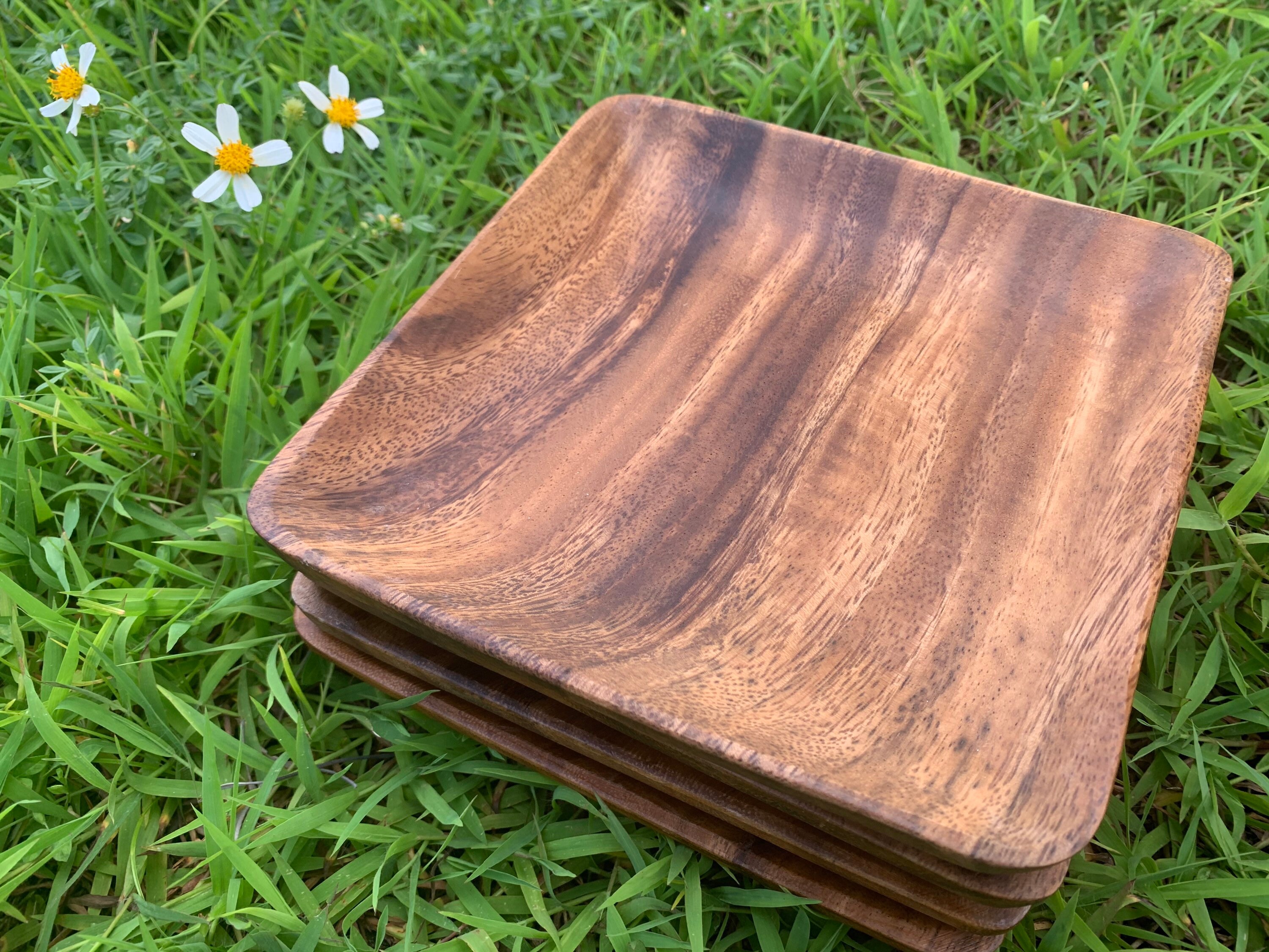 Set of 4 Handmade Acacia Wood Square Plate|square Plate |wood Plate ...