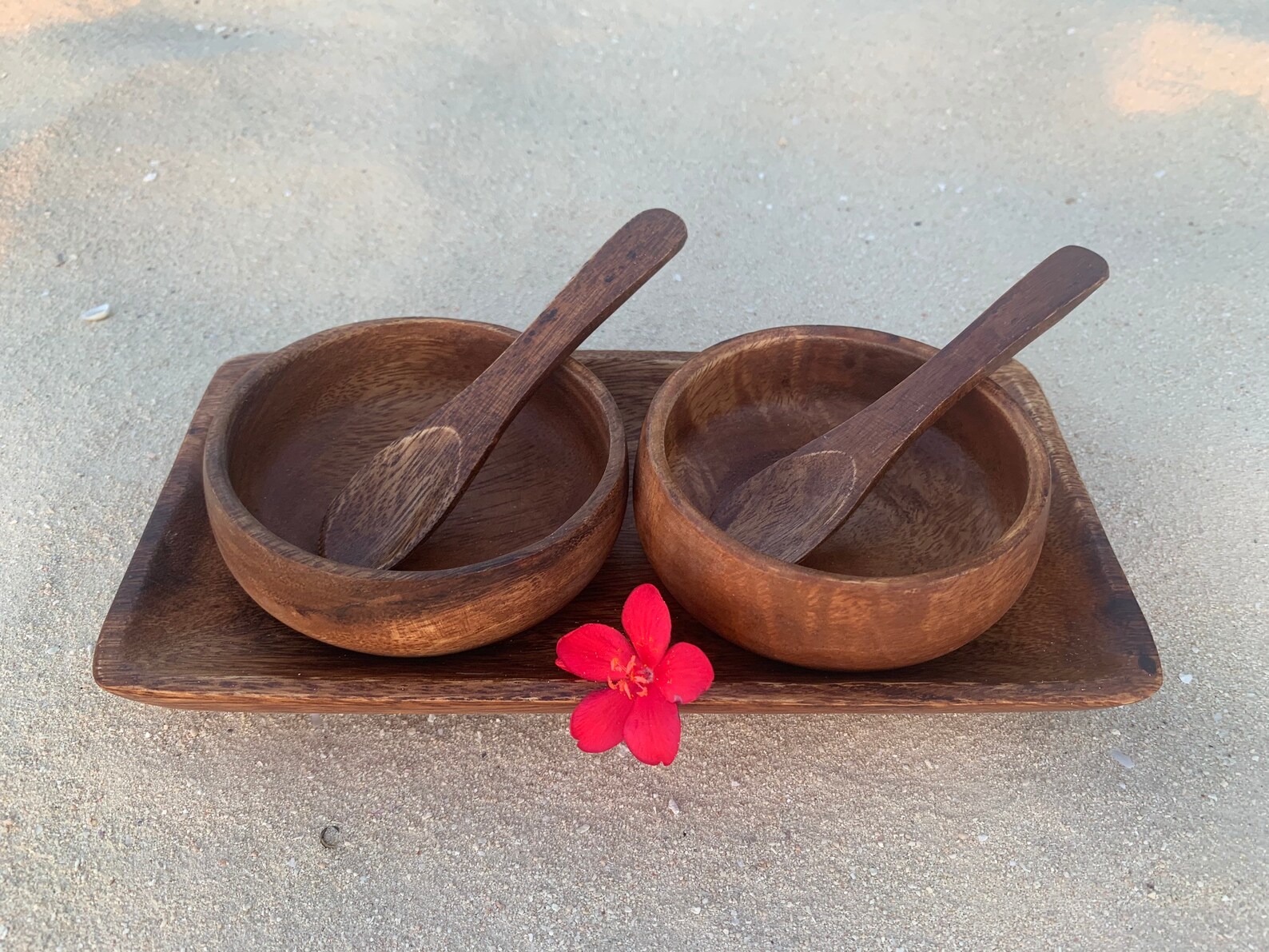 Set of 5 Handmade Acacia Wood Round Calabash Bowls With Tray | Etsy