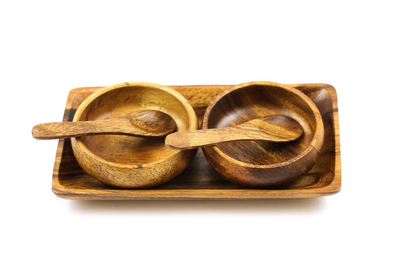 Set of 5 Handmade Acacia Wood Round Calabash Bowls With Tray - Etsy