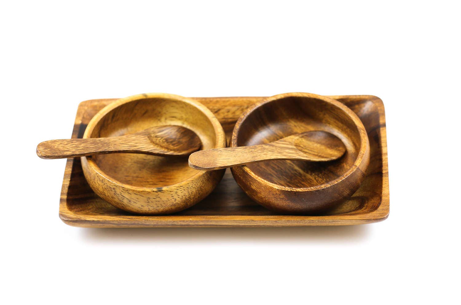 Set of 5 Handmade Acacia Wood Round Calabash Bowls With Tray | Etsy