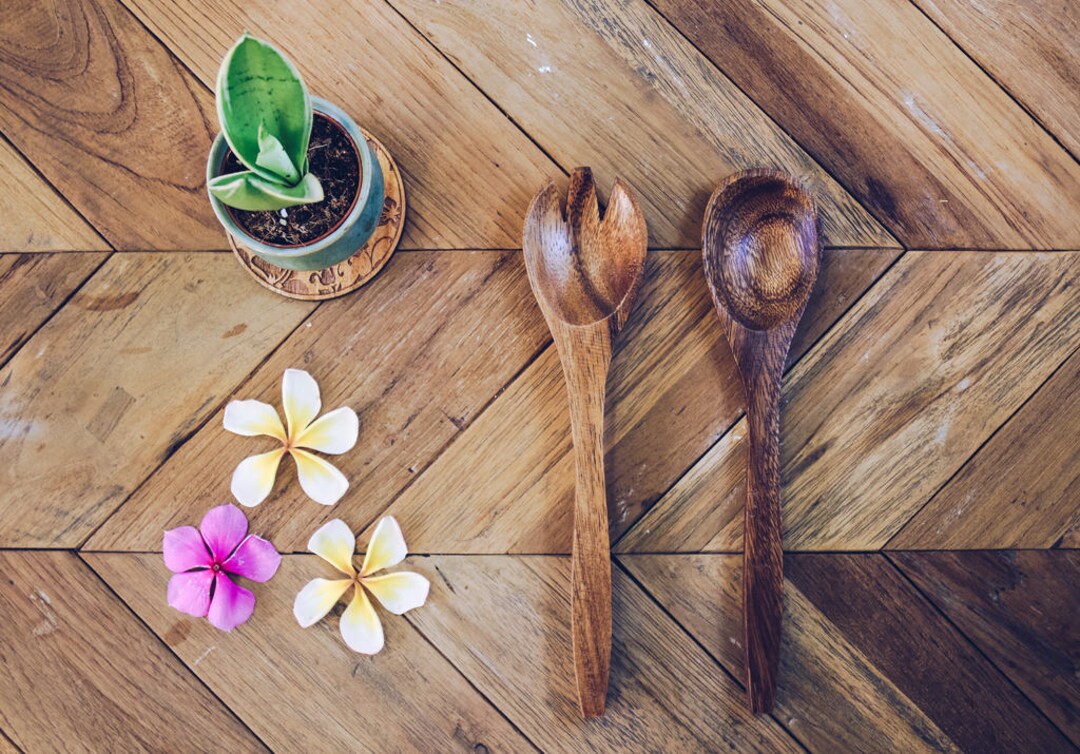 Set of 2 Handmade Acacia Wooden Utensils 8"/10"/12"| Rustic Tableware ...