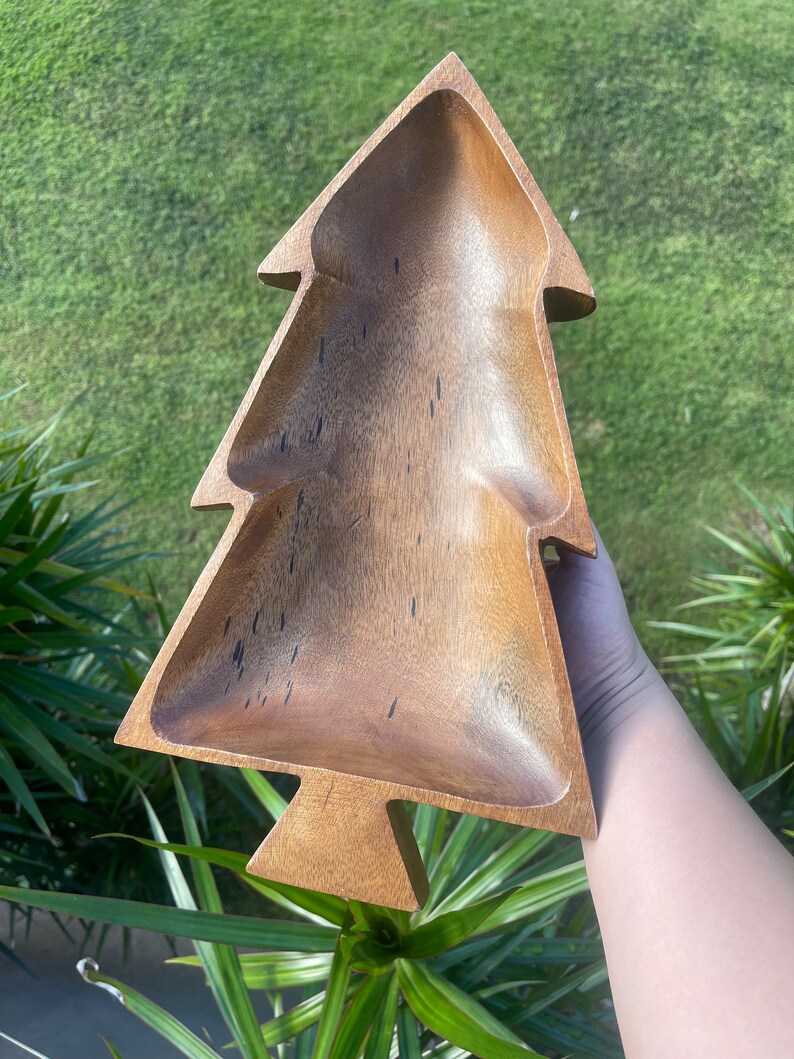 Large Christmas Tree Acacia Wood Bowl| Christmas Bowl | Wooden Tree ...