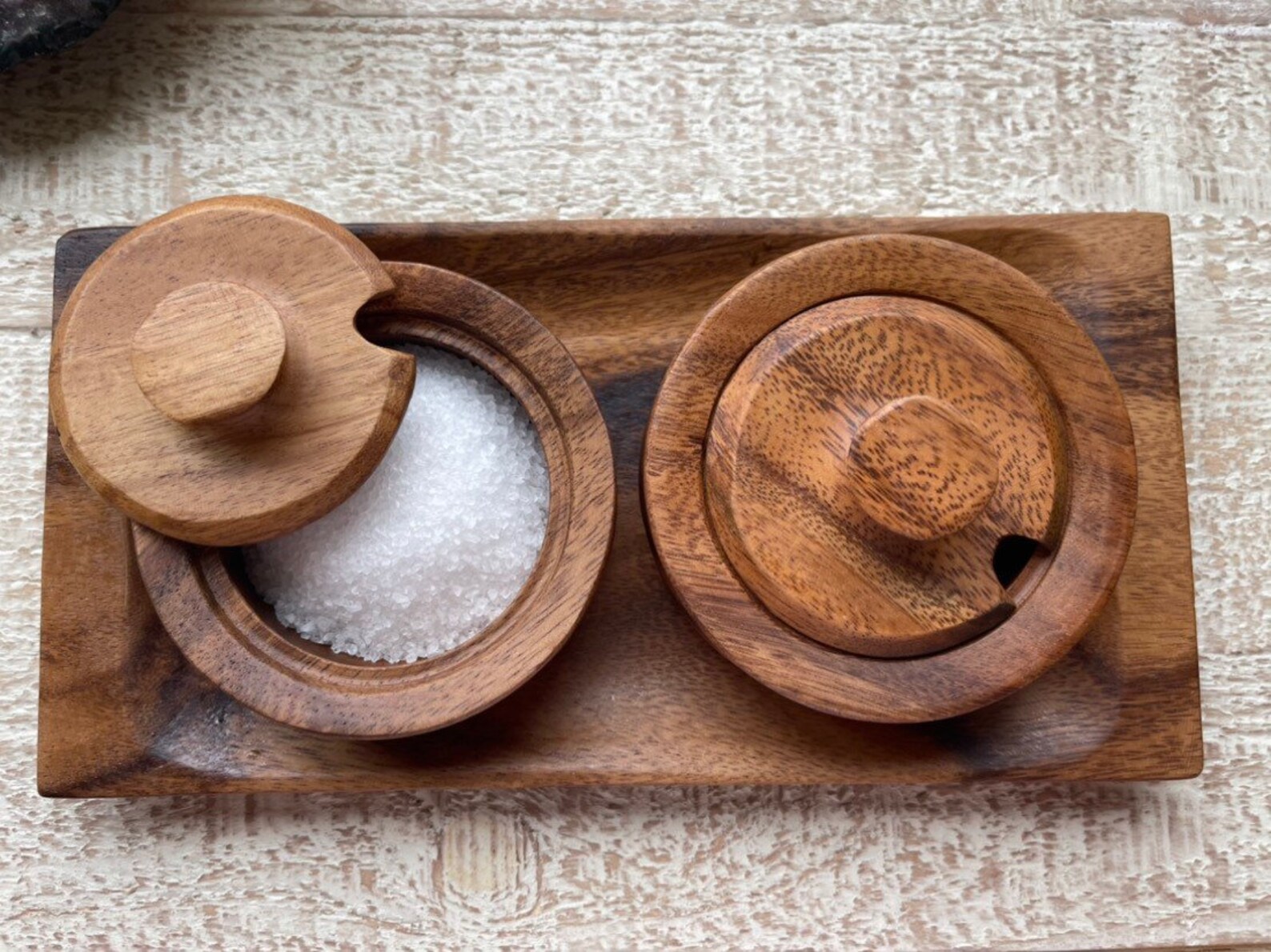 Set of 5 Handmade Acacia Wood Condiment Set With Tray | Home Kitchen ...