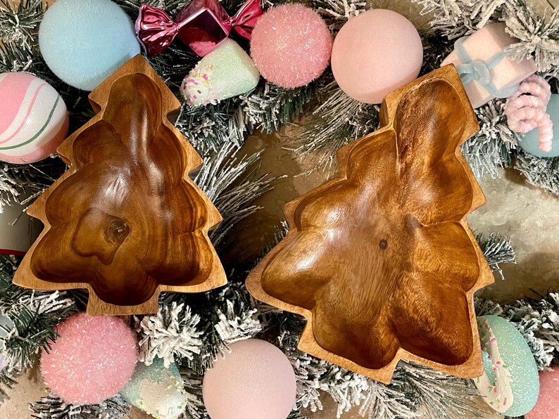 Small 8"x2" Christmas Tree Acacia Wood Bowl | Christmas Tree Dough Bowl ...
