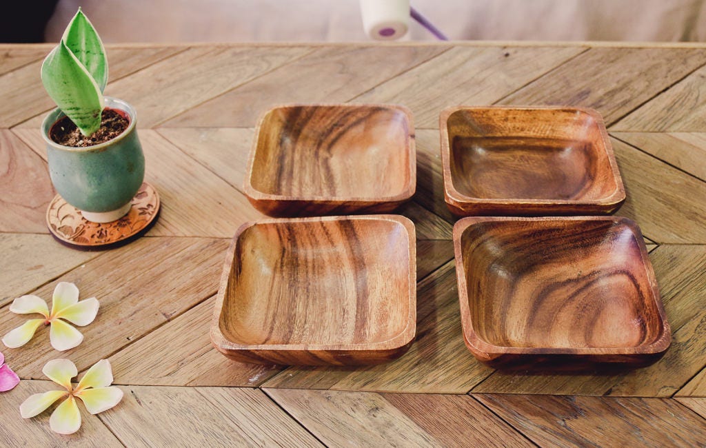 Set of 4 Handmade Acacia Wood Square Shaped Bowls Wooden | Etsy