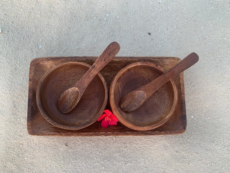 Set of 5 Handmade Acacia Wood Round Calabash Bowls With Tray - Etsy