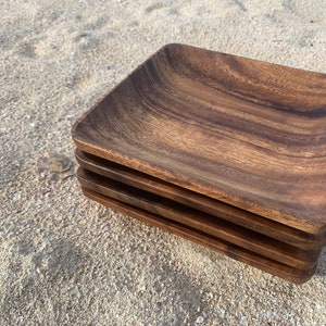 Set of 4 Handmade Acacia Wood Square Plate|square Plate |wood Plate ...