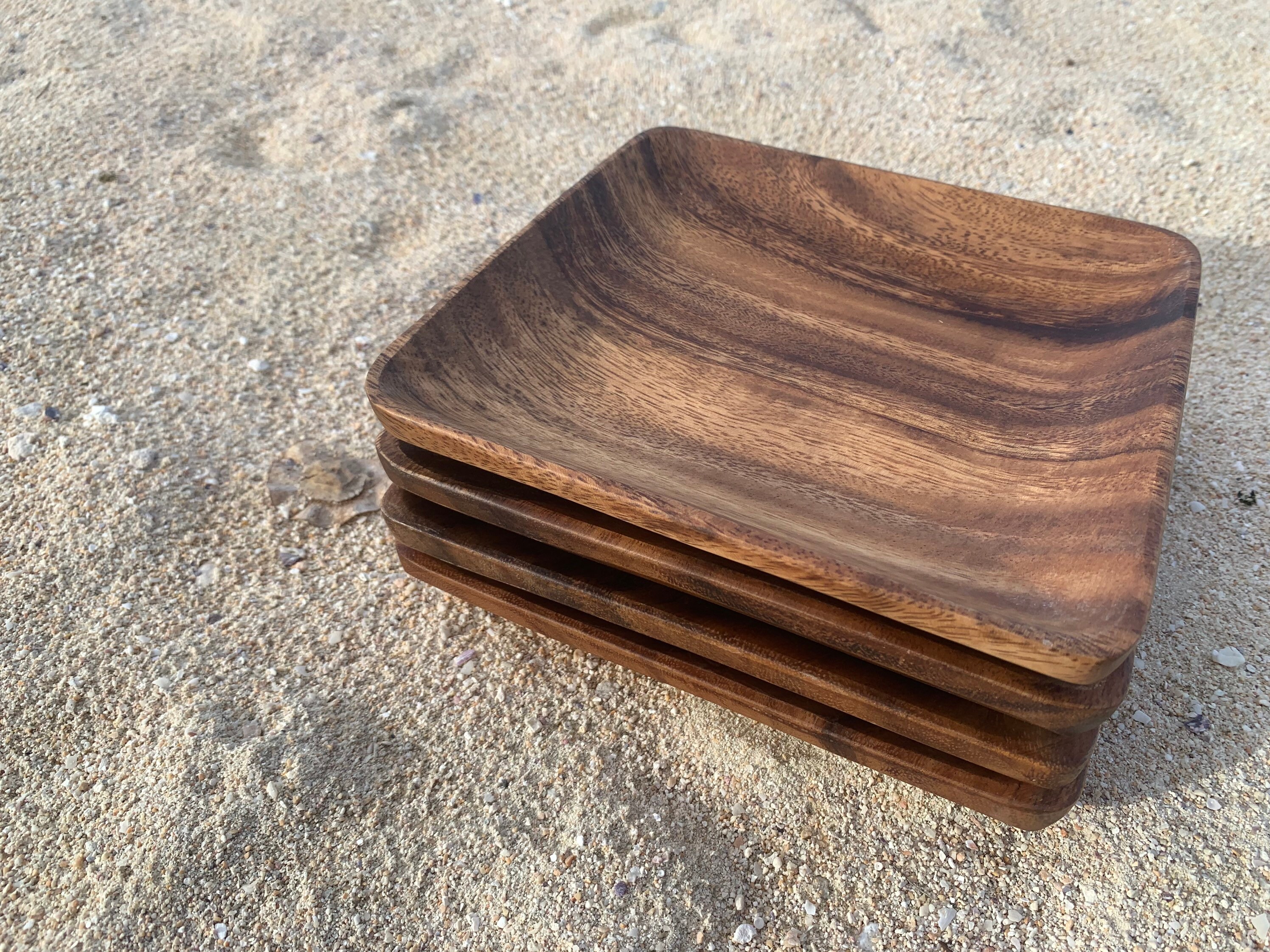 Set of 4 Handmade Acacia Wood Square Plate|square Plate |wood Plate ...