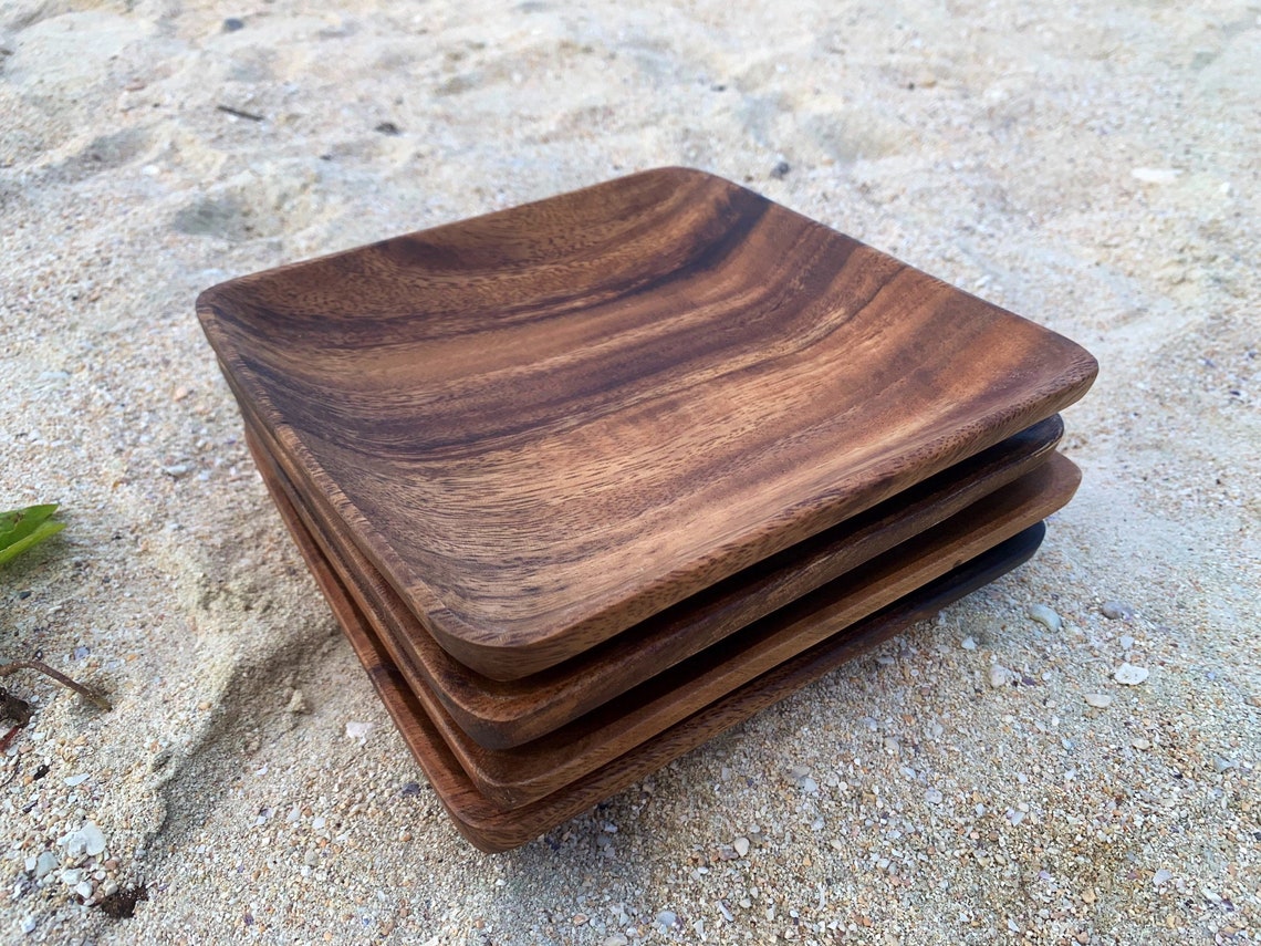 Set of 4 Handmade Acacia Wood Square Plate|square Plate |wood Plate ...