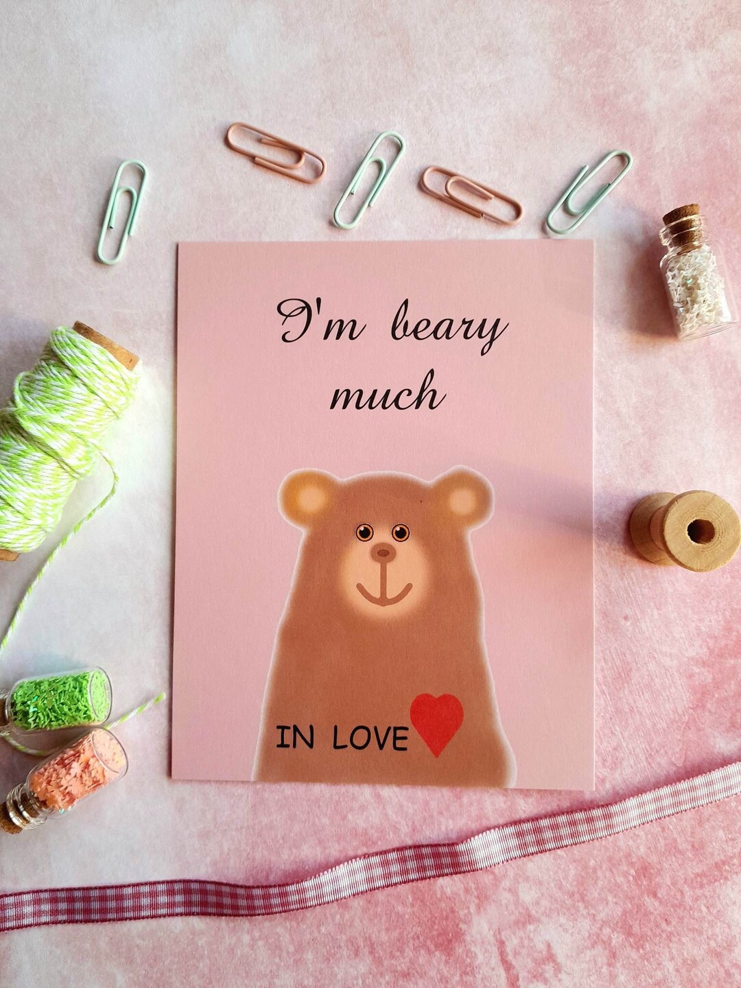 I'm Beary Much in Love Card, Love Card, Valentine's Day Card, Bear ...