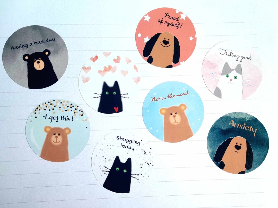 Set of 8 Emotions Stickers for Journaling, 4 Positive and 4 Negative ...