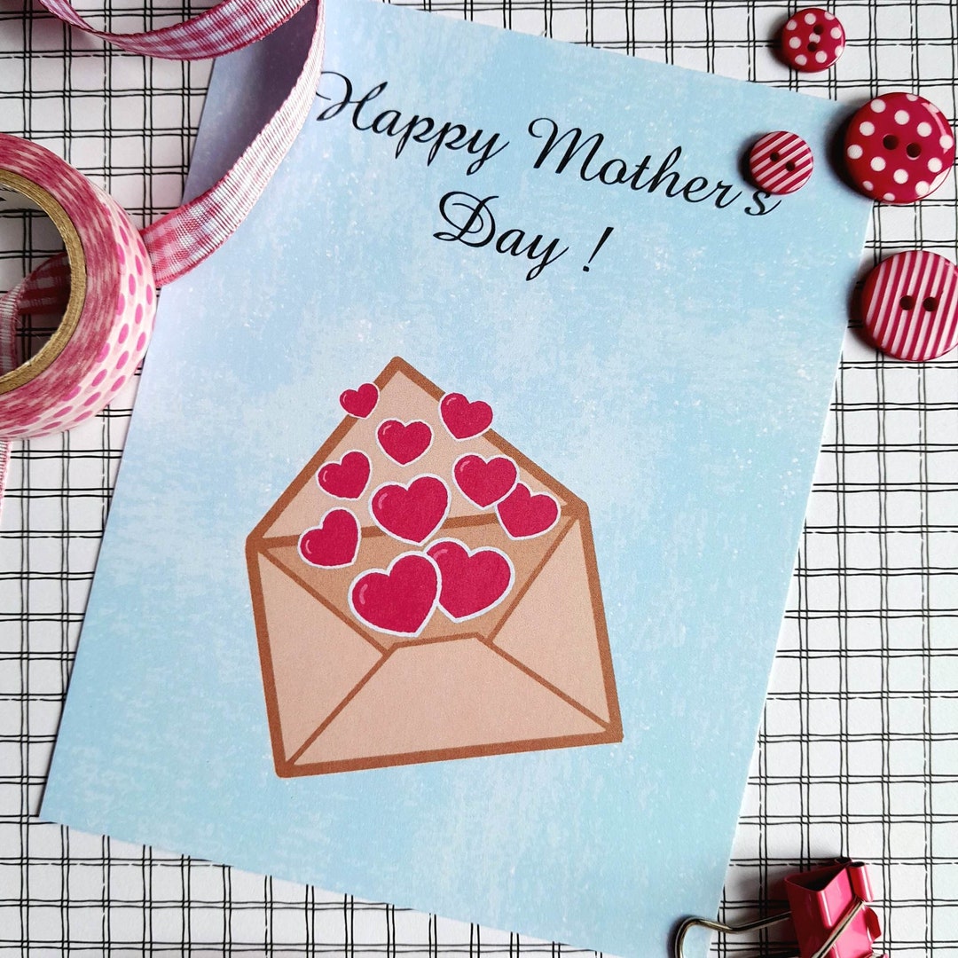 Mother's Day Envelope and Hearts Card, Mother's Day Hearts Greeting ...