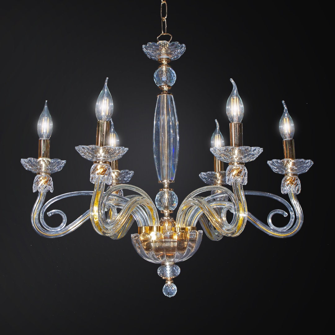 Contemporary Crystal Chandelier 6 Lights in Lead Crystal and Galvanized ...