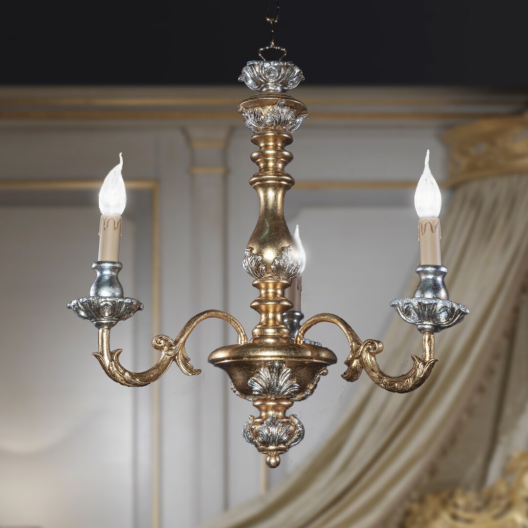 Classic Wood Pulp Chandelier 3 Lights Gilded by Hand in Aged Gold Leaf ...