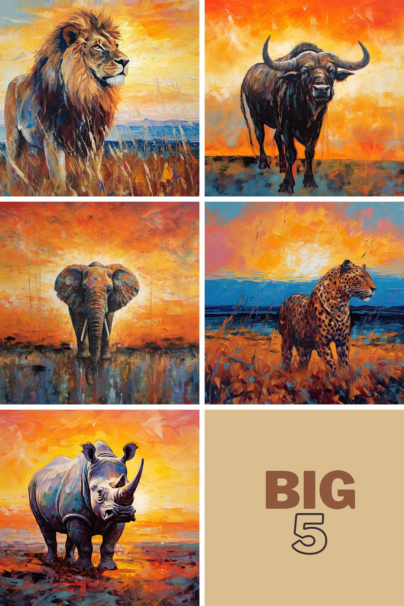 Big 5 African Animals | Acrylic | Digital Print | Lion | Buffalo ...