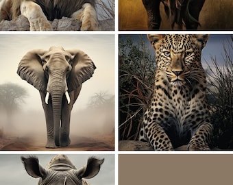 Big 5 African Animals Black and White Digital Print Lion Buffalo Elephant Leopard Rhino - Etsy