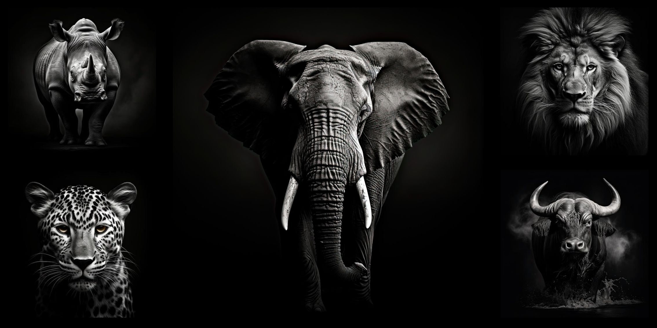 Big 5 African Animals Monochrome Digital Print Lion Buffalo Elephant Leopard Rhino - Etsy