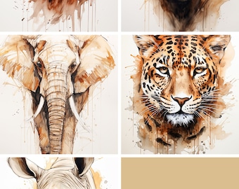 Big 5 African Animals | Black and White | Digital Print | Lion | Buffalo | Elephant | Leopard ...