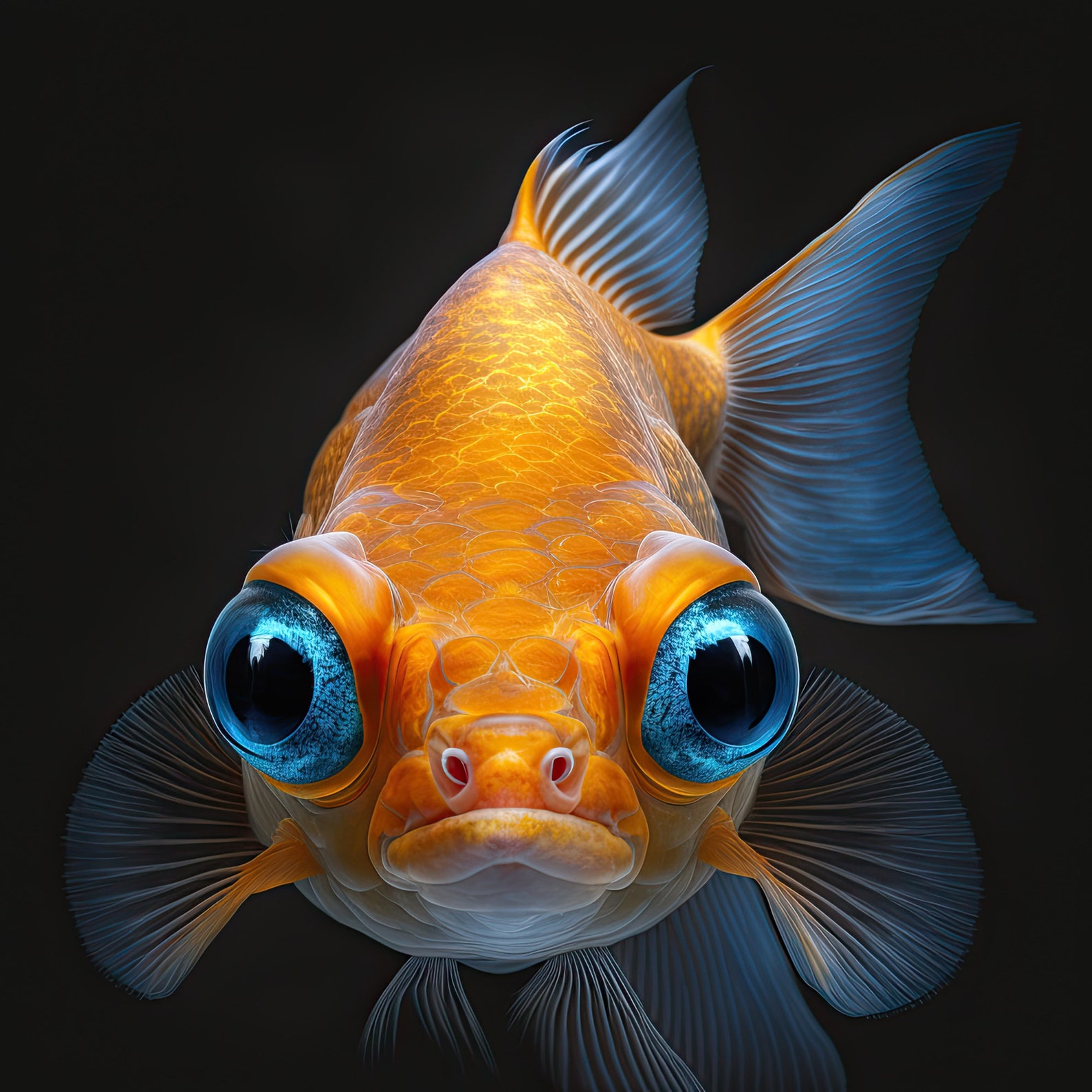 Goldfish With Big Blue Eyes on a Black Background - Etsy