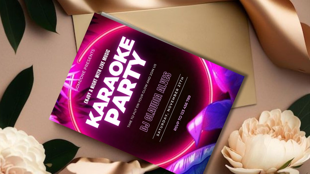 KARAOKE PARTY INVITATION, Karaoke Birthday, Neon Karaoke Party, Singing ...