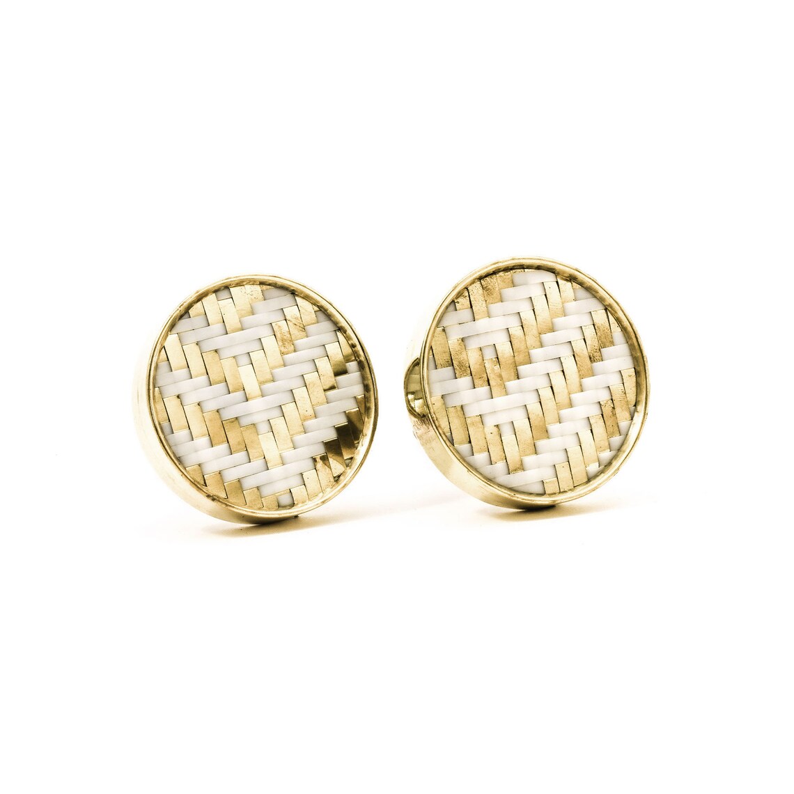 White and Gold Basket Weave Knob Round Cabinet Knob - Etsy