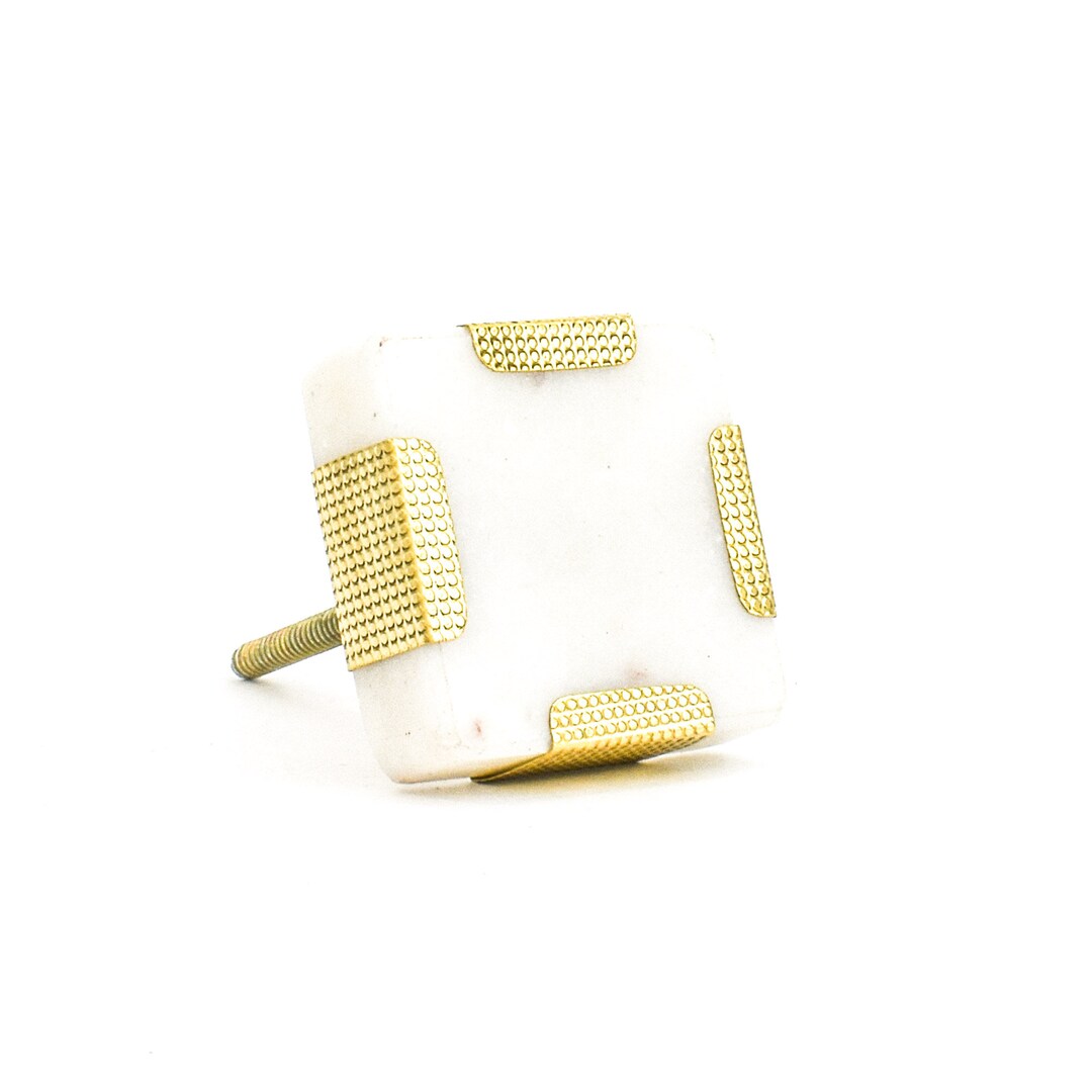 Square Marble and Hammered Brass Knob, Modern Cabinet Pull, Decorative ...