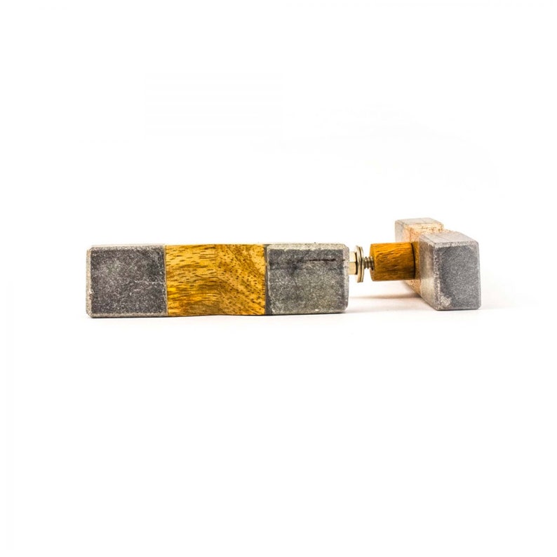 Wedged Grey Marble and Wood Pull Bar, Wooden & Marble Cabinet Knob ...