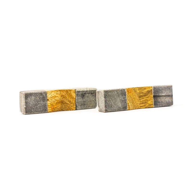Wedged Grey Marble and Wood Pull Bar, Wooden & Marble Cabinet Knob ...