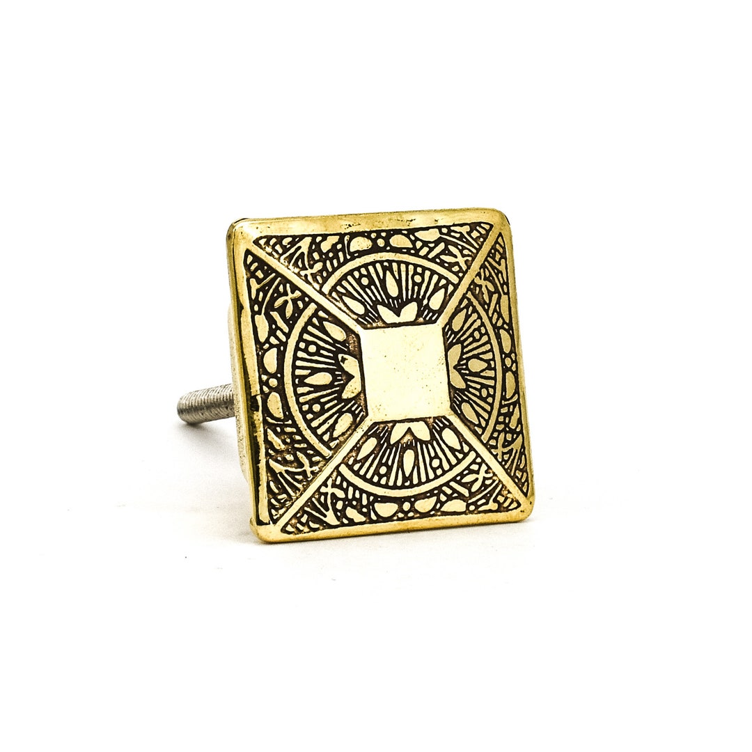Gold Square Etched Knob, Gold Cabinet Knob, Decorative Furniture Knob ...