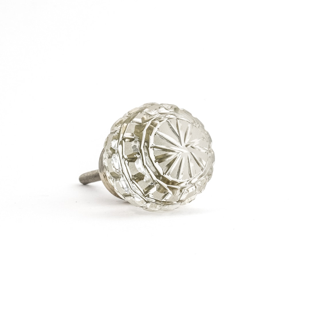 Round Patterned Clear Glass Knob, Decorative Knob, Dresser and Bedroom ...
