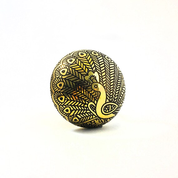Peacock Embossed Knob Round Brass Etched Furniture Knob - Etsy