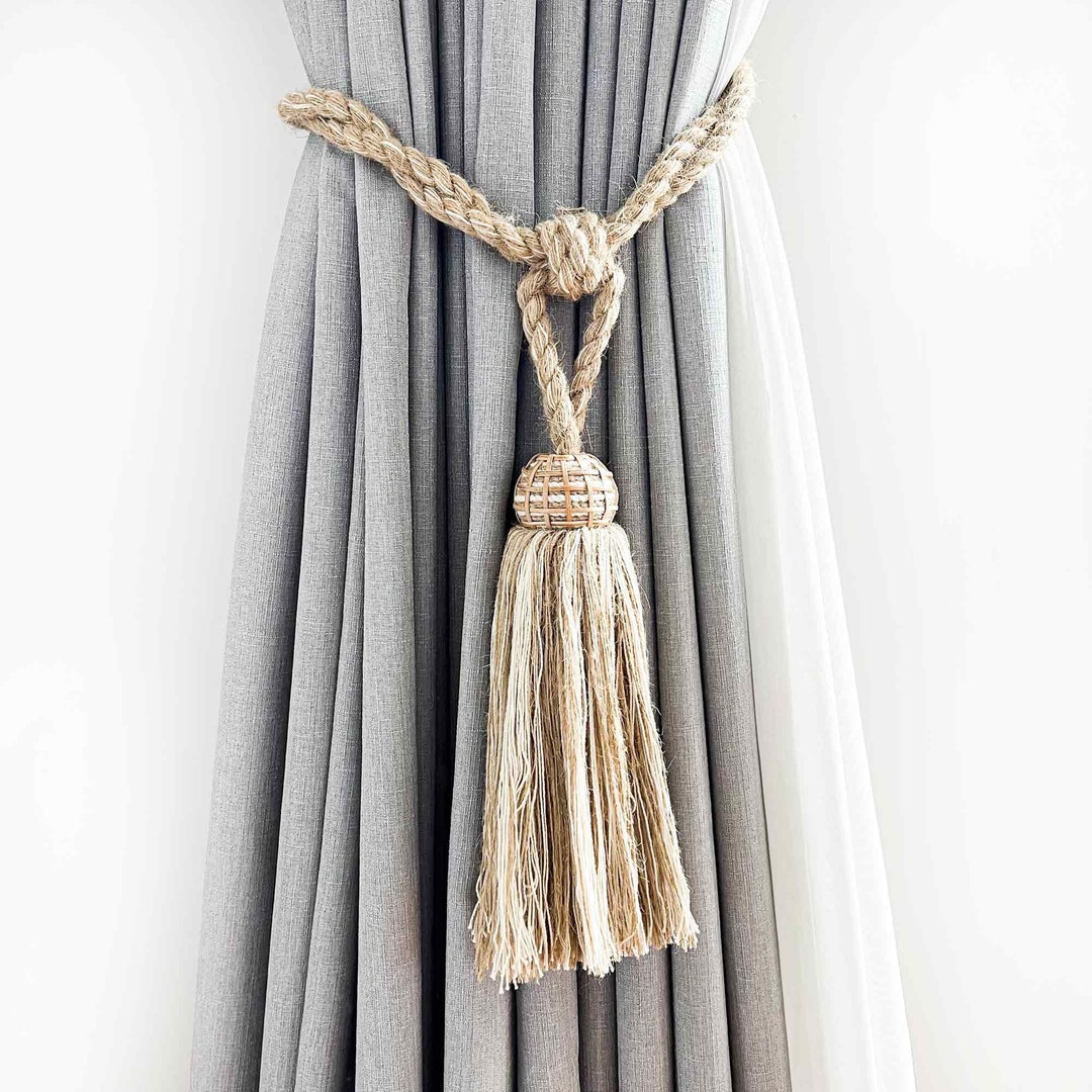 Dual Fibre Woven Rattan Curtain Tie Back, Rustic Curtain Tie Back ...
