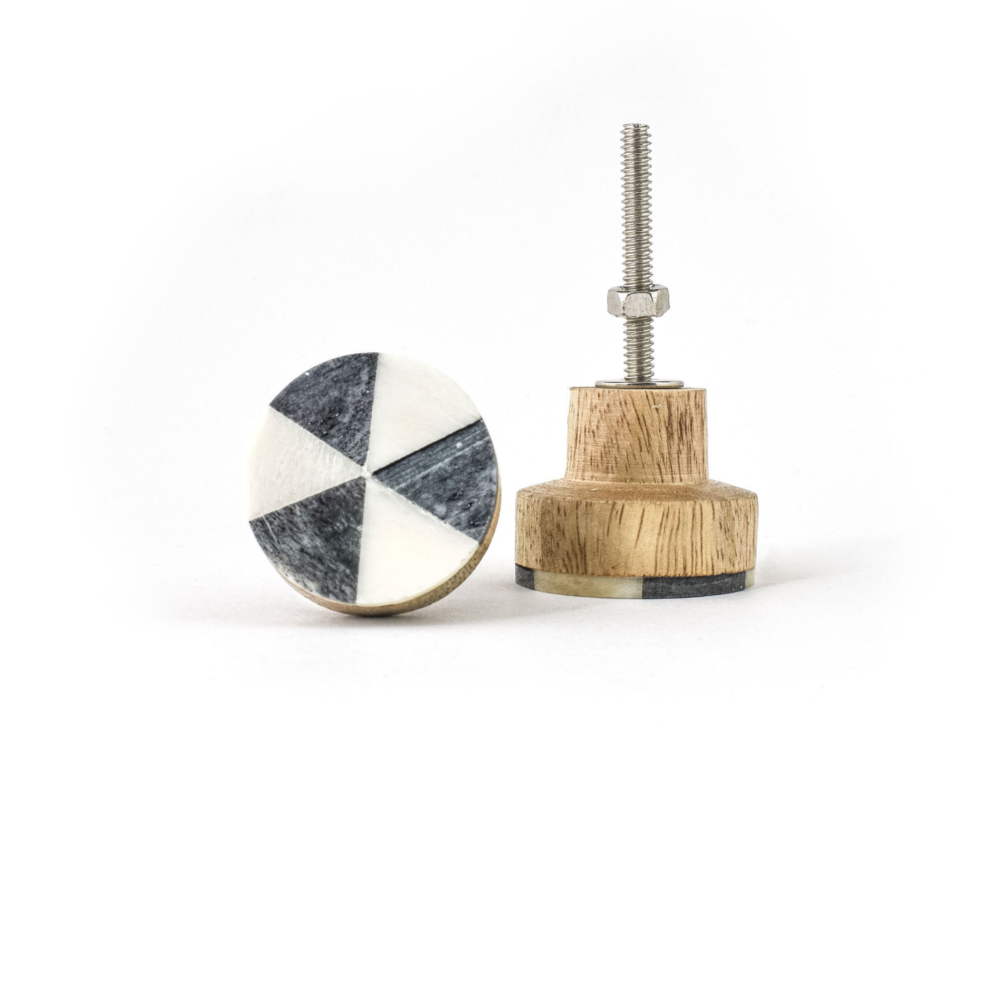 Small Rustic Bone Wheel Knob White and Black Knob Bohemian | Etsy