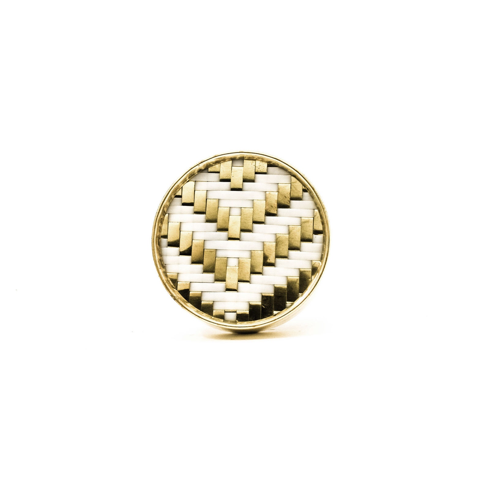 White and Gold Basket Weave Knob Round Cabinet Knob - Etsy