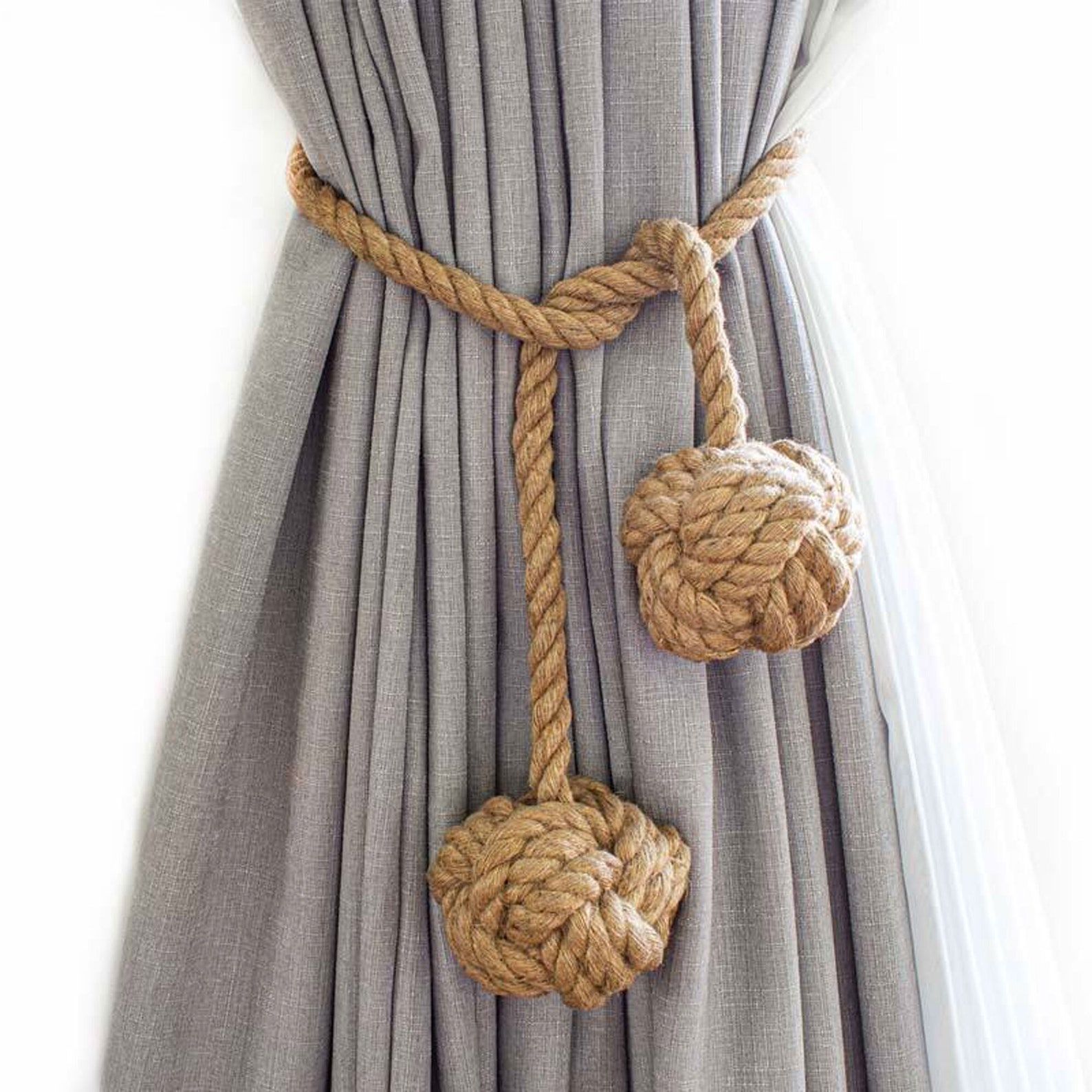 Double Knot Jute Curtain Tie Back, Coastal Curtain Tie Back, Bohemian ...