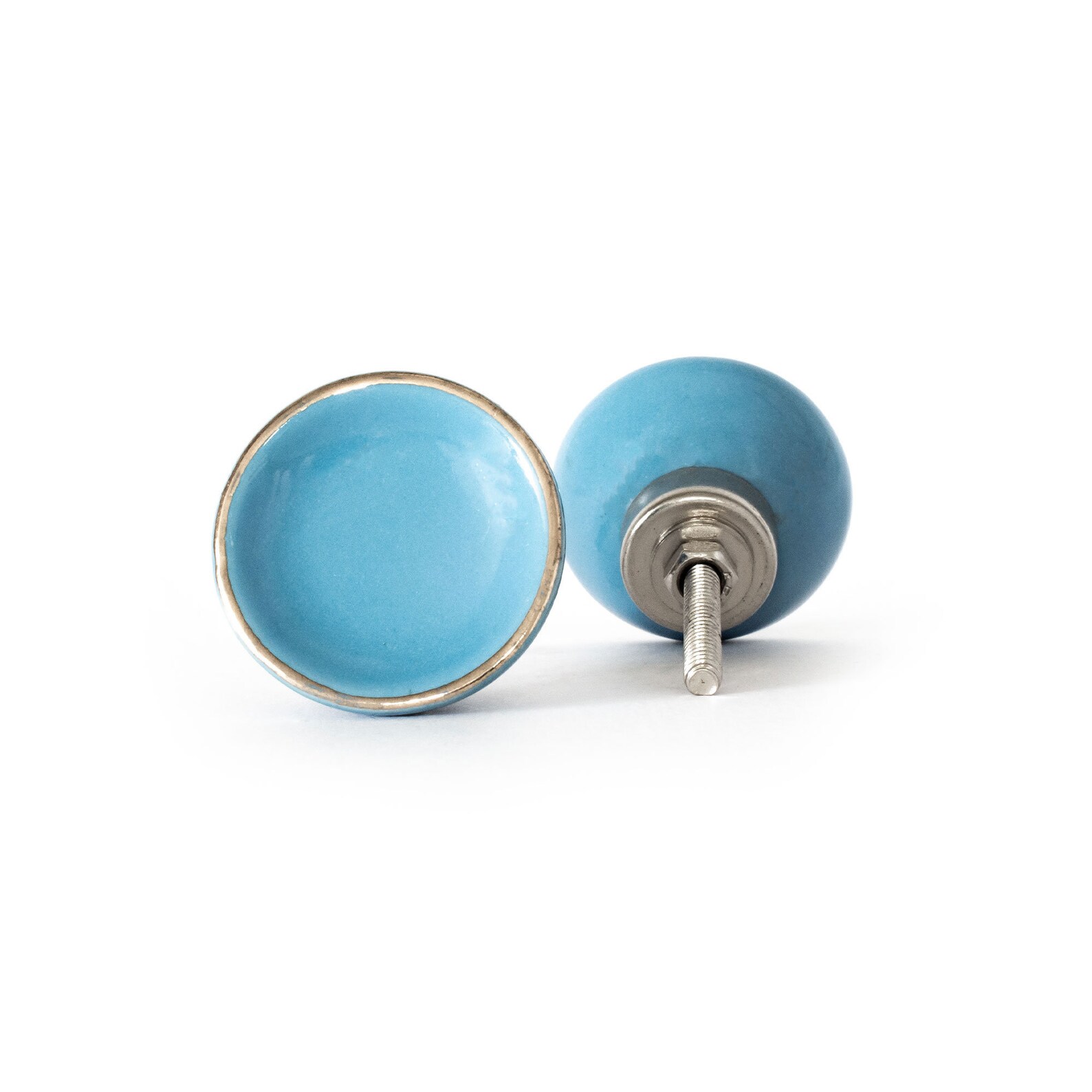 Sky Blue Ceramic Disc Knob With Gold Rim, Round Ceramic Knob, Blue Knob ...