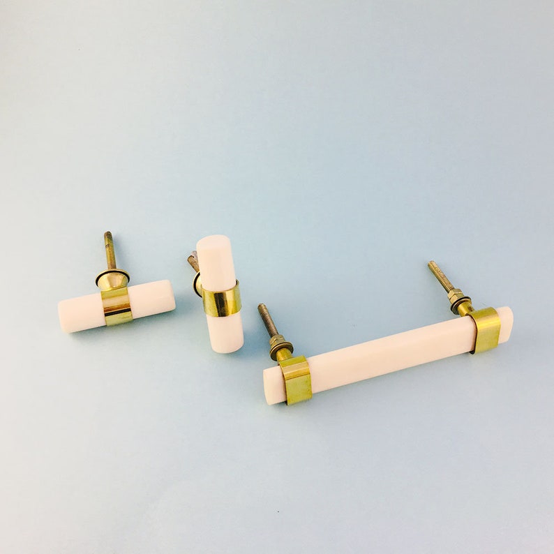 Creamy White Resin and Brass Pull Resin Cabinet Knob | Etsy