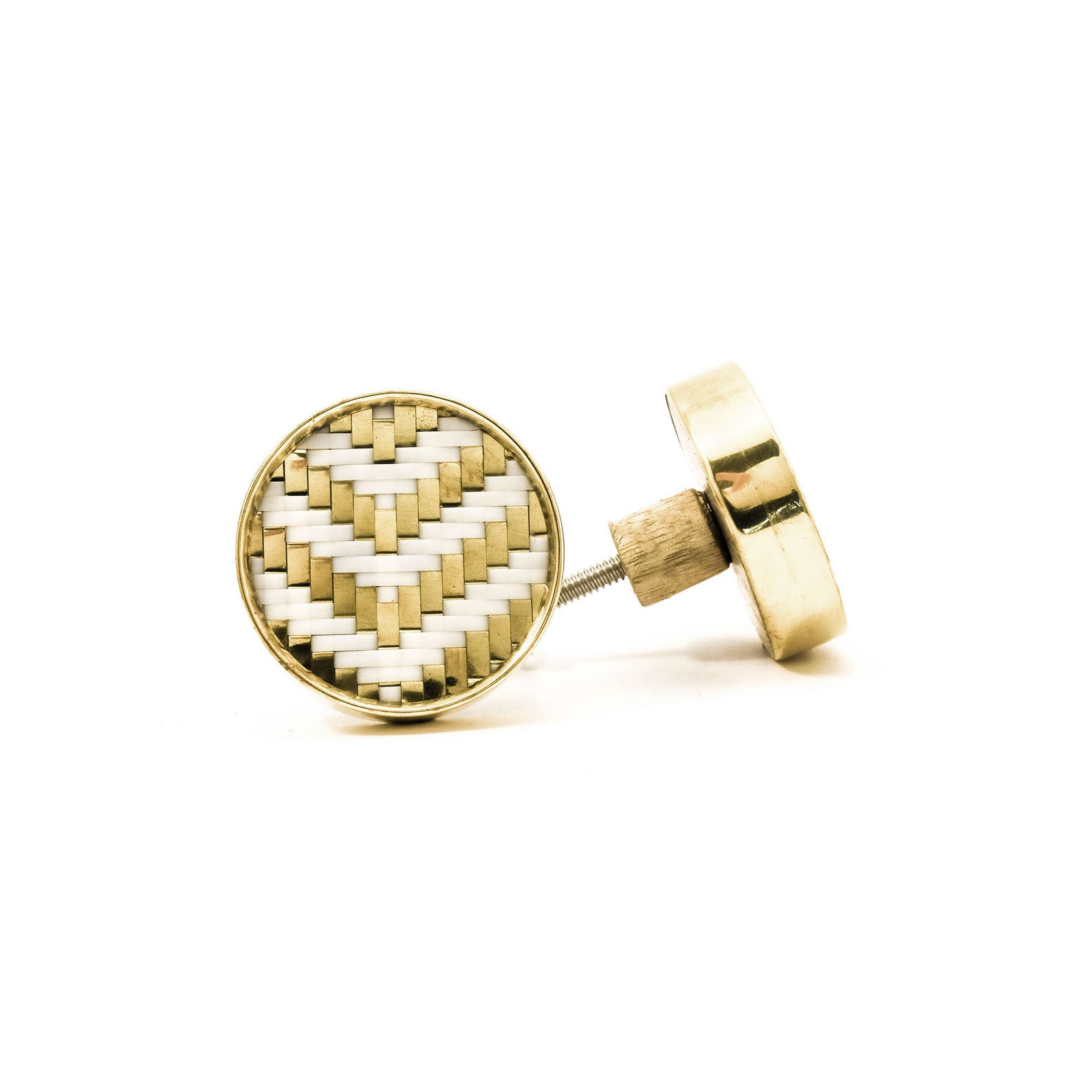 White and Gold Basket Weave Knob Round Cabinet Knob - Etsy