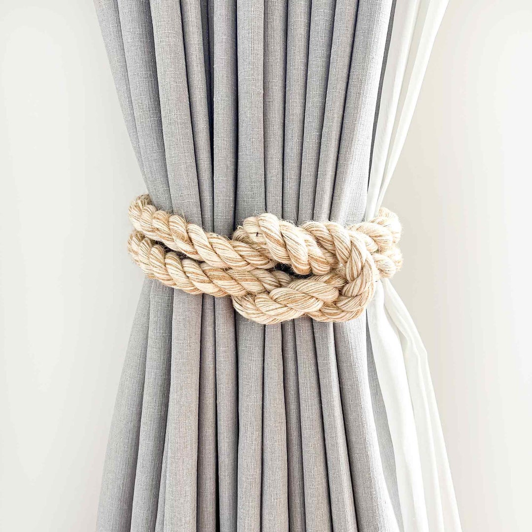 Cotton and Jute Reef Knot Curtain Tie Back, Rustic Curtain Tie Back ...