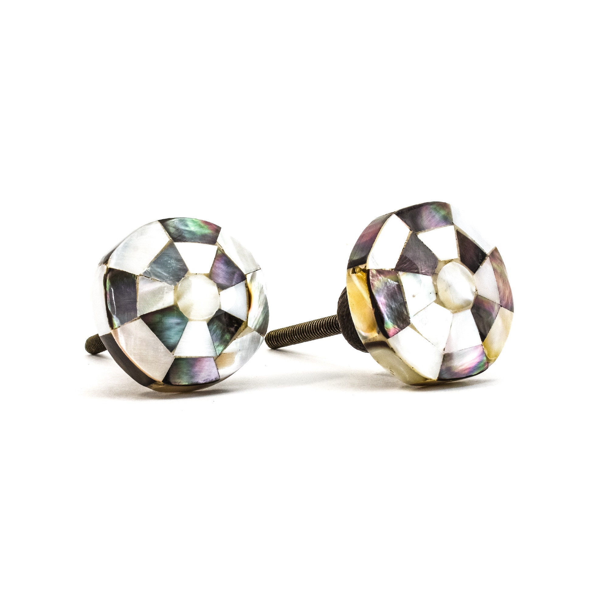 Checkered Octagon Shell Knob Mother of Pearl Knob Octagon | Etsy