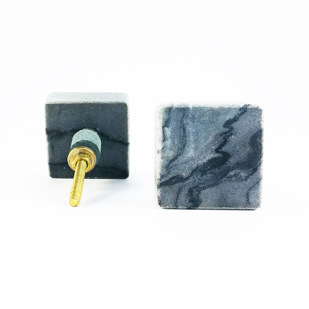 Grey Solid Square Marble Knob Modern Cabinet Knob Decorative | Etsy