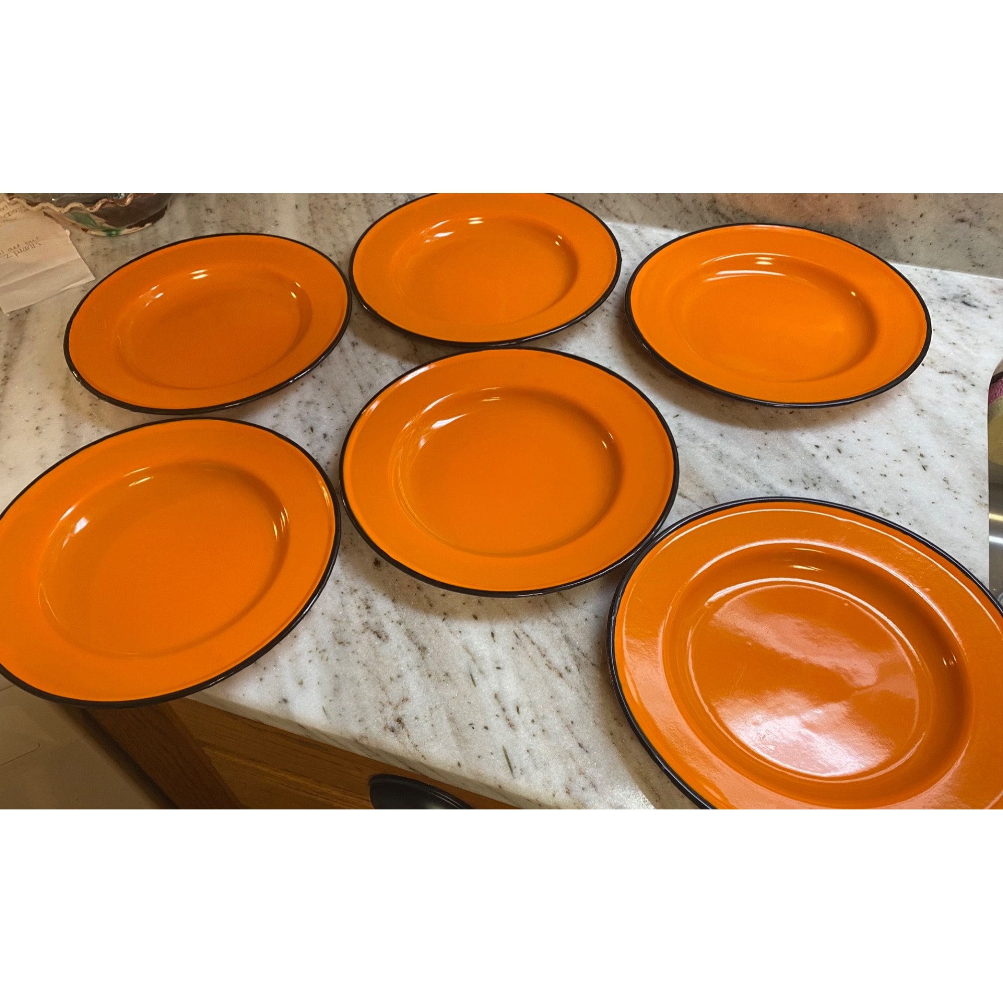 Set of 6 Mid-century Modern ORANGE Metal Enamelware Dinner Plates Made ...