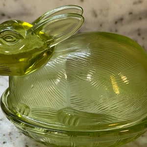 Vintage Green Glass Rabbit Bunny on Nest Covered Dish 4 Inches Tall ...