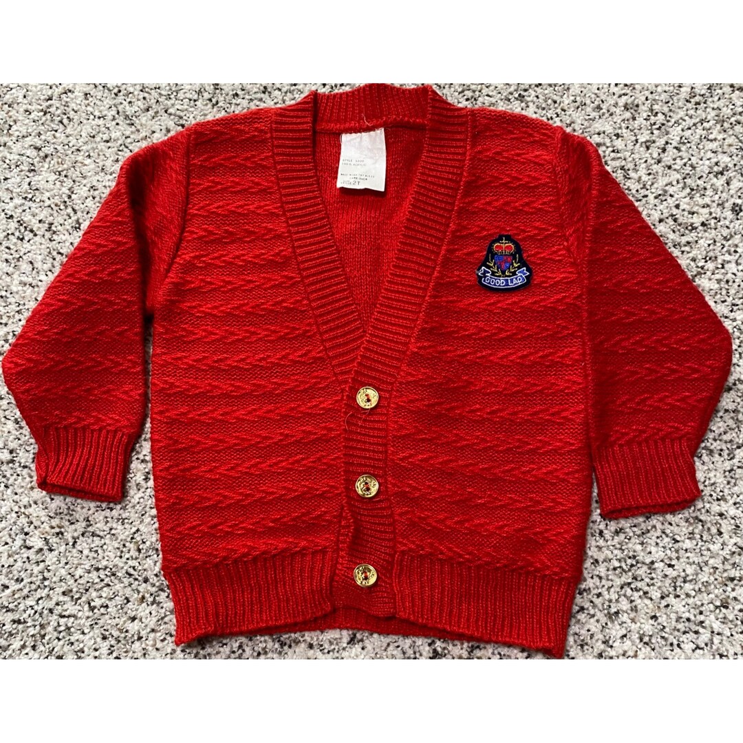 Vintage GOOD LAD Red Acrylic Gold Button Cardigan Sweater Long Sleeve ...