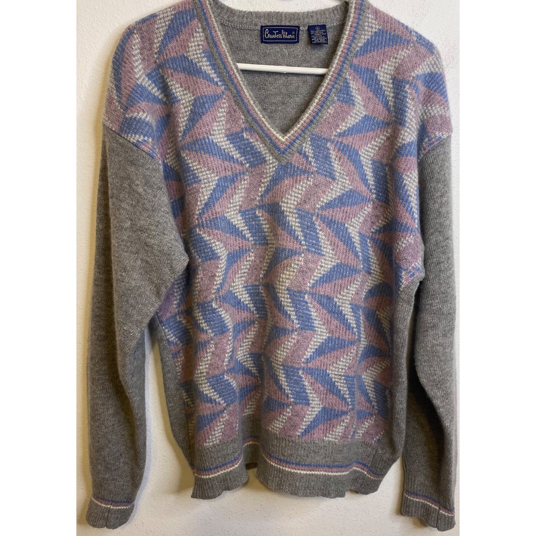 Vintage Countess Mara Sweater Wool Angora Rabbit Vneck Long Sleeve ...