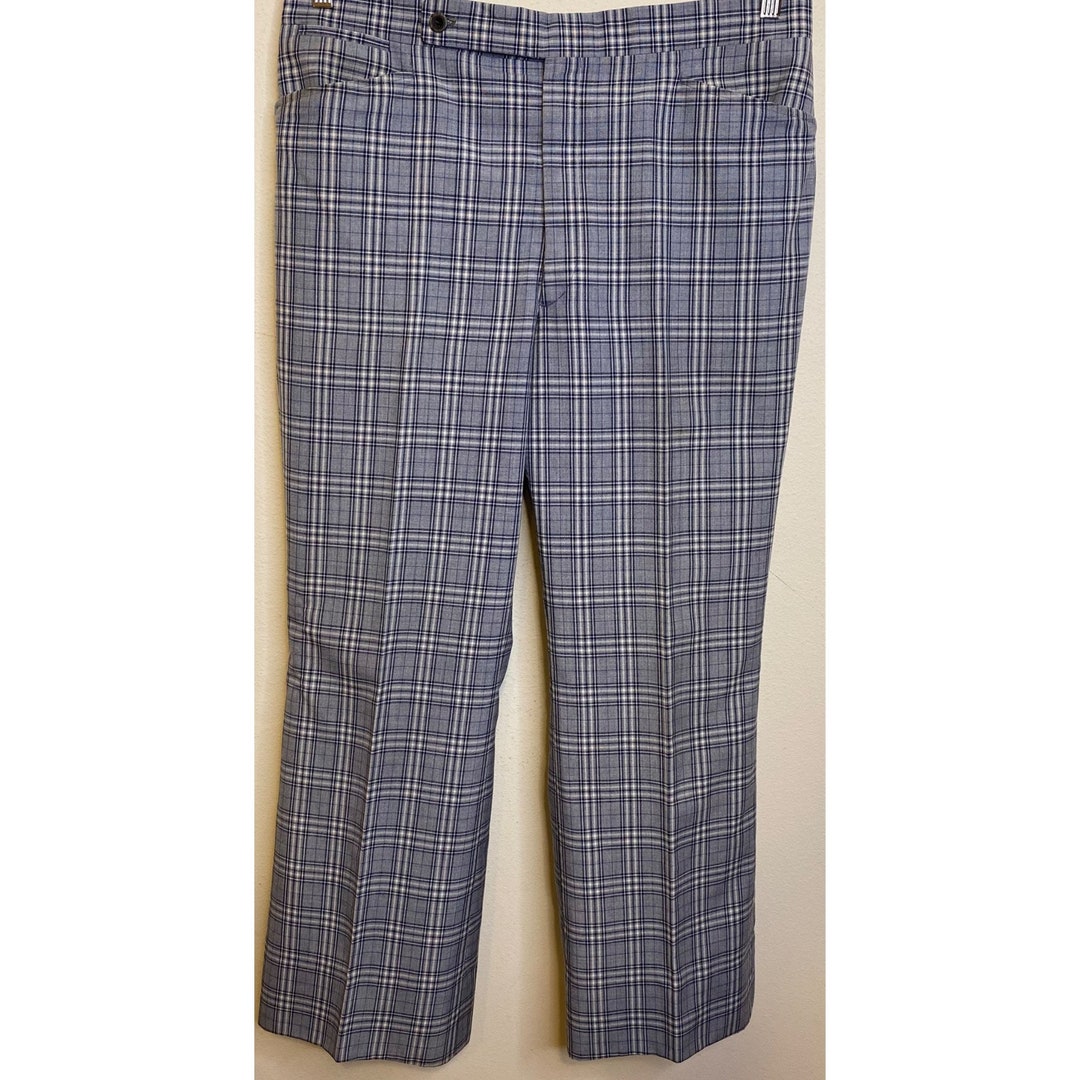 Vintage DAKS Plaid Slacks Pants Trousers Golf Disco Blue 70s Size 35 ...
