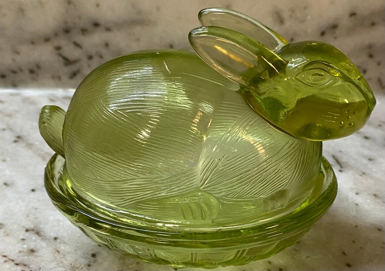 Vintage Green Glass Rabbit Bunny on Nest Covered Dish 4 Inches Tall ...