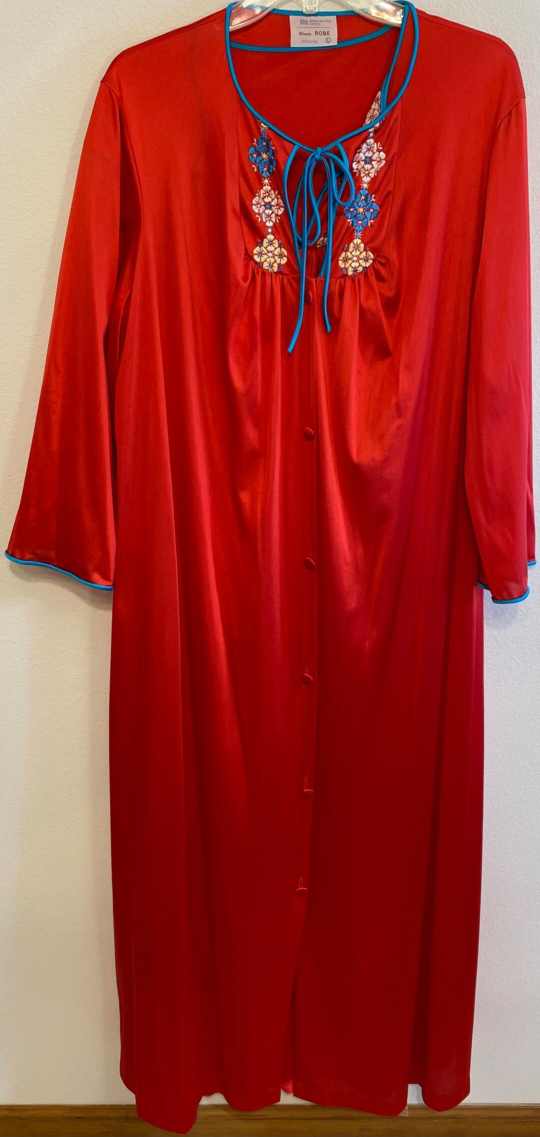 Vintage JC Penney RED Peignoir 100% Nylon Robe Set Duster Nightgown ...