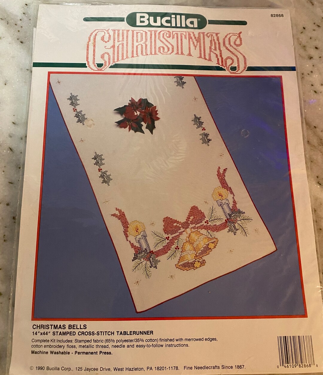 New Old Stock Vintage 1990 Bucilla Christmas Table Runner.. Stamped ...