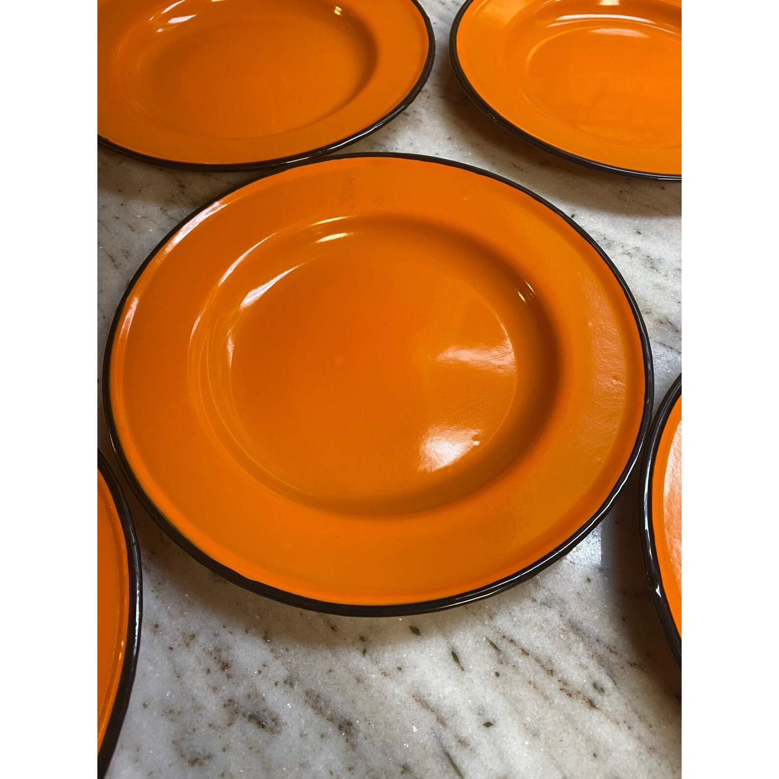 Set of 6 Mid-century Modern ORANGE Metal Enamelware Dinner Plates Made ...
